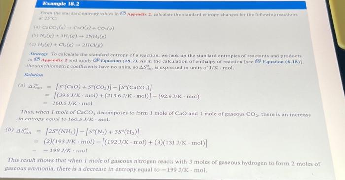 Solved Example 18.2 From the standard entropy values in | Chegg.com
