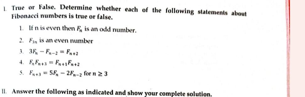 Solved 1. True or False. Determine whether each of the | Chegg.com