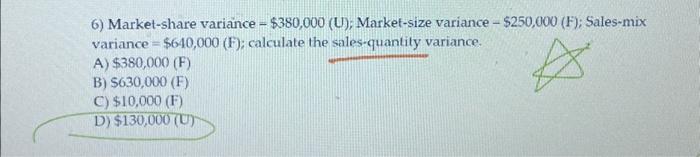Solved 6) Market-share variance - $380,000 (U); Market-size | Chegg.com