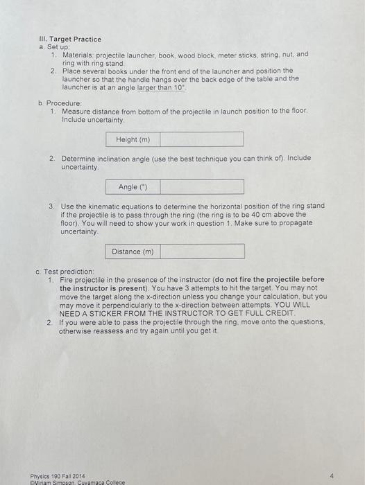 III. Target Practice a. Set up: 1. Materials | Chegg.com