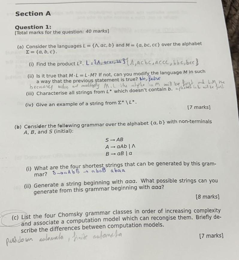 Solved Section A Question 1: [Total marks for the question: | Chegg.com Solved Section A Question 1: [Total marks for the question: | Chegg.com