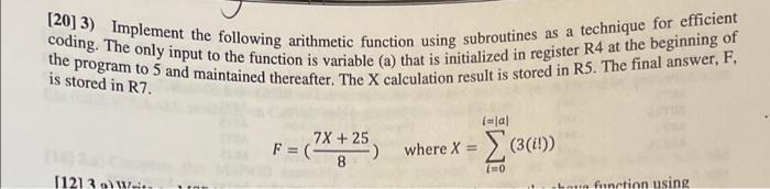 Solved [20] 3) Implement the following arithmetic function | Chegg.com