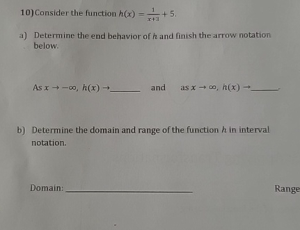 Solved Consider the function h(x)=1x+3+5.a) ﻿Determine the | Chegg.com
