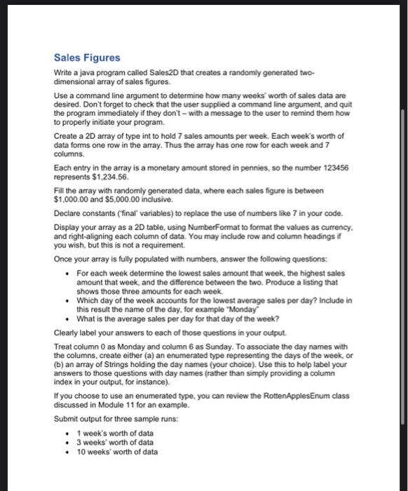Solved Sales Figures Write a java program called Sales2D | Chegg.com