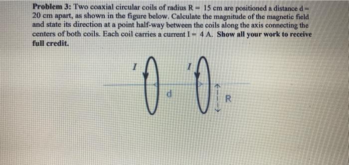 Solved Problem 3: Two coaxial circular coils of radius R=15 | Chegg.com