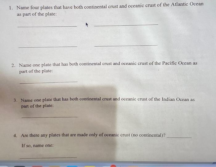 Solved 1. Name four plates that have both continental crust | Chegg.com