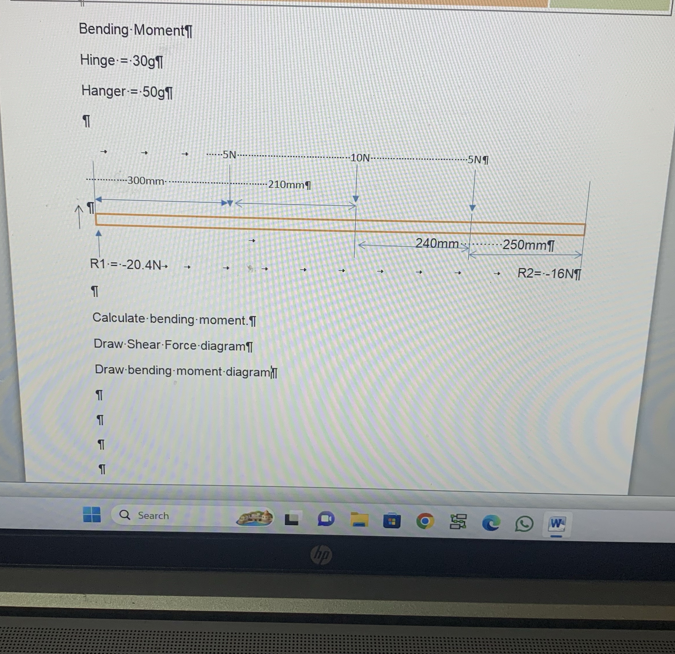 Solved Bending * ﻿Moment THinge =30gπHanger | Chegg.com
