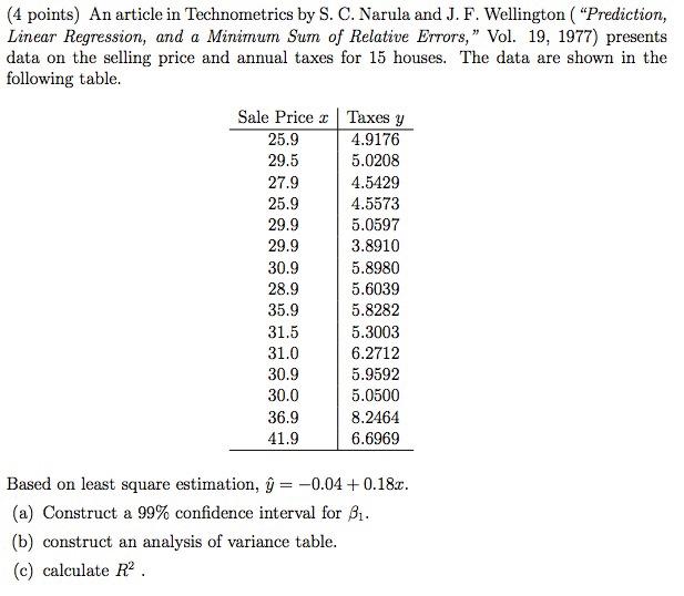 Solved (4 points) An article in Technometrics by S. C. | Chegg.com