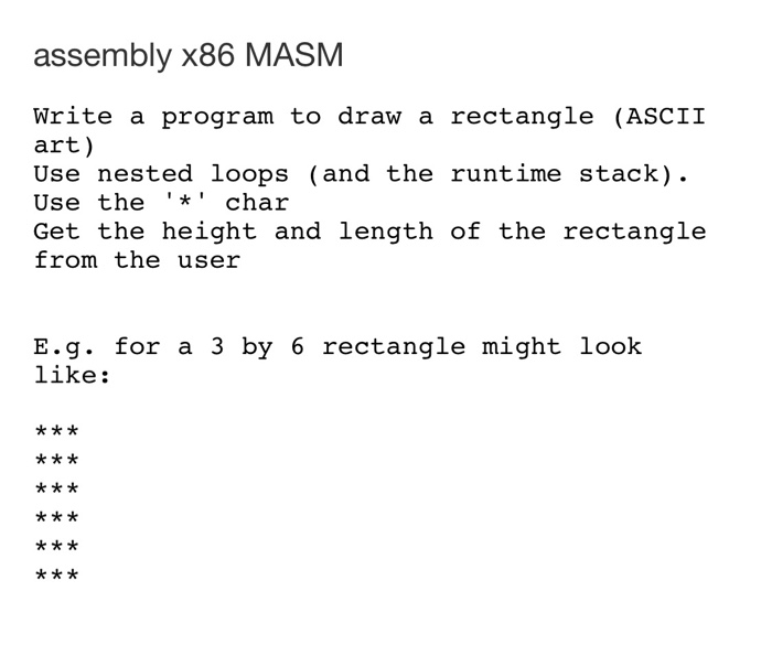 assembly x86 MASM Write a program to draw a rectangle | Chegg.com