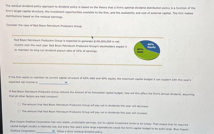 Solved he residual dividend policy approach to dividend | Chegg.com