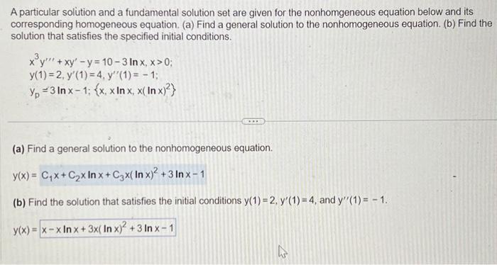 Solved A particular solution and a fundamental solution set | Chegg.com