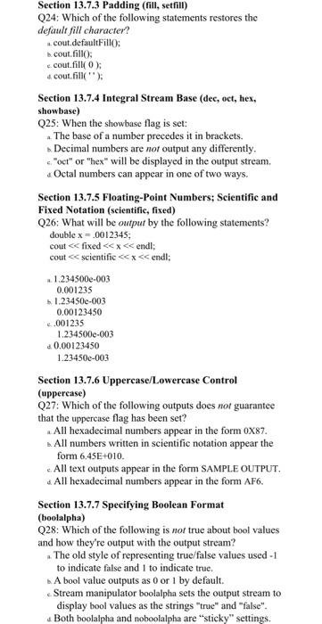 Solved Section 13.7.3 Padding (fill, setfill) Q24: Which of | Chegg.com