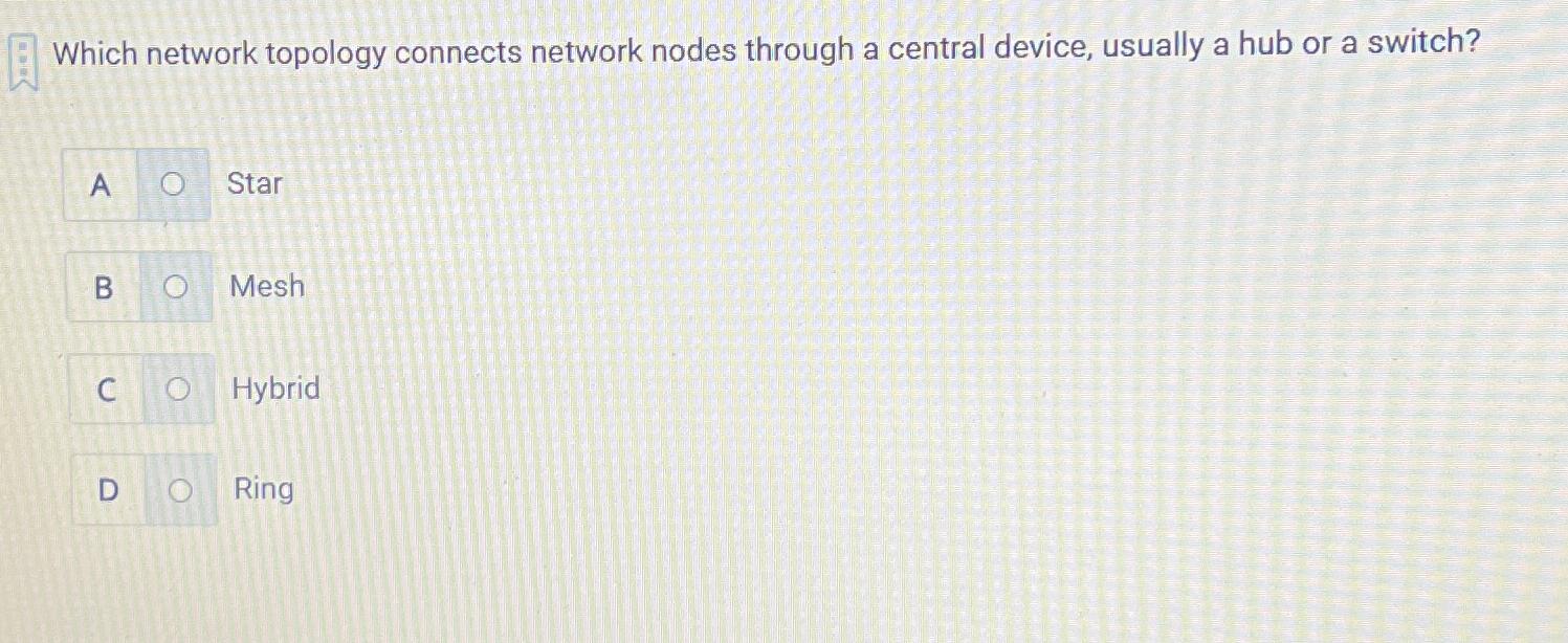 Solved Which network topology connects network nodes through | Chegg.com