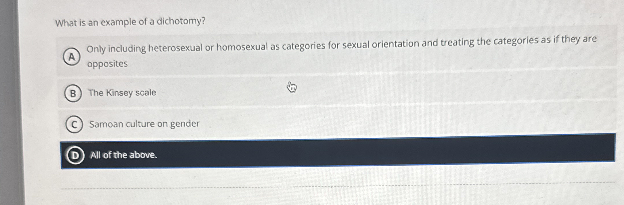 Solved What is an example of a dichotomy?Only including | Chegg.com