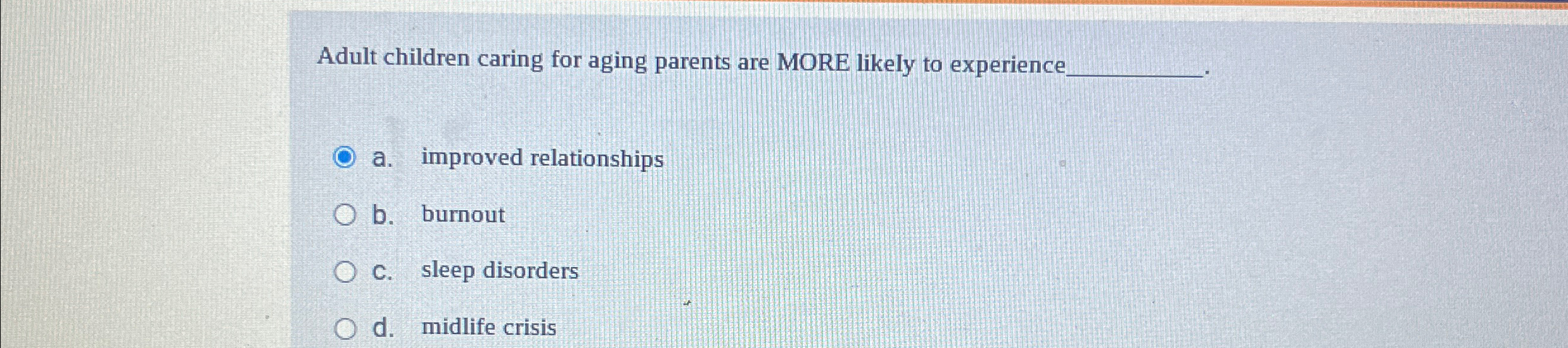 Solved Adult children caring for aging parents are MORE | Chegg.com