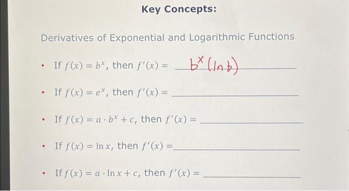 Solved Derivatives of Exponential and Logarithmic Functions | Chegg.com