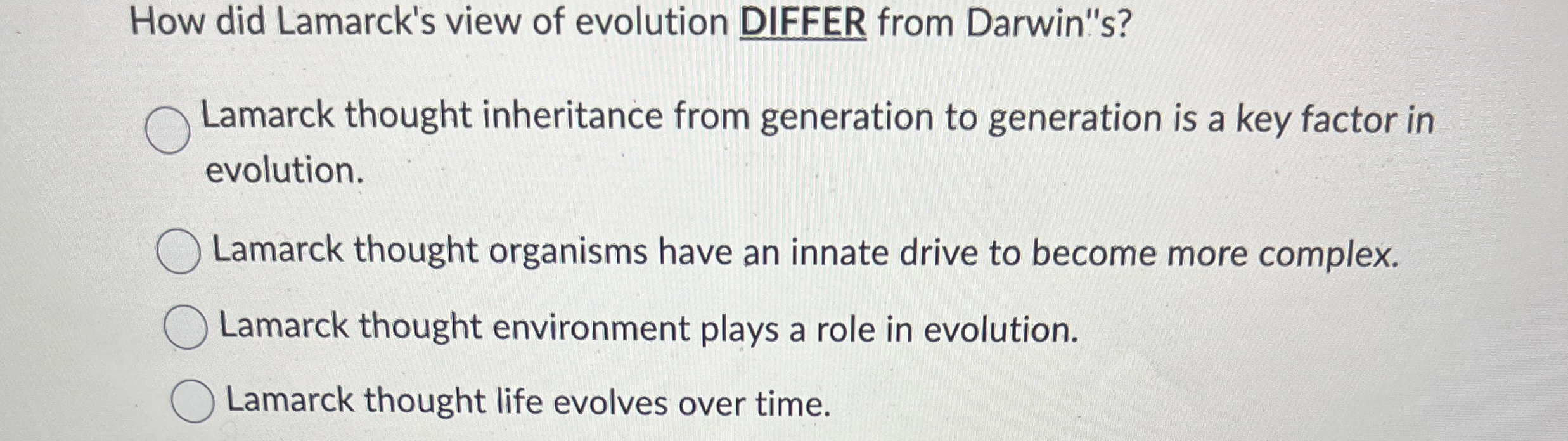 Solved How did Lamarck's view of evolution DIFFER from | Chegg.com