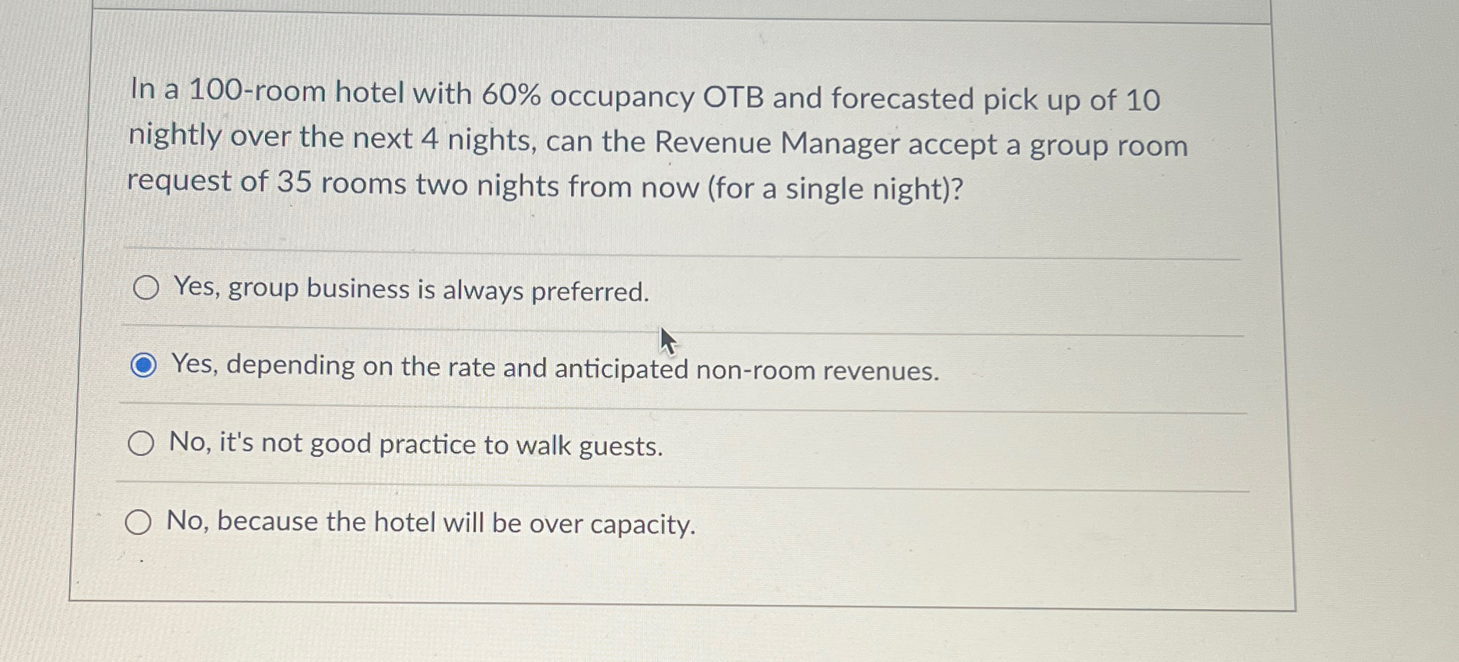 Solved In a 100-room hotel with 60% ﻿occupancy OTB and | Chegg.com