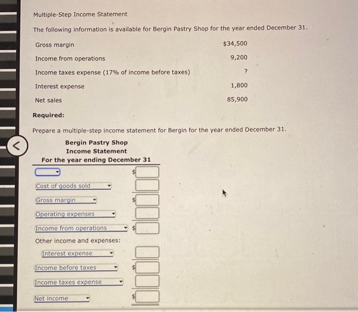 Solved Multiple-Step Income Statement The following | Chegg.com