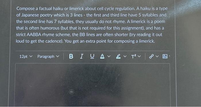 Solved Compose a factual haiku or limerick about cell cycle | Chegg.com