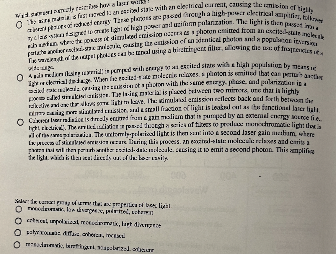 Solved Which statement correctly describes how a laser | Chegg.com