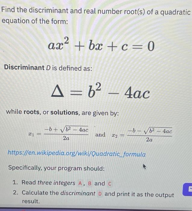 Solved Find the discriminant and real number root(s) of a | Chegg.com