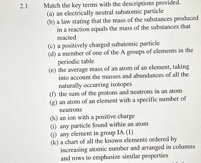 Solved 2.1 Match the key terms with the descriptions | Chegg.com