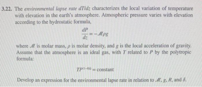 Solved 2. The environmental lapse rate dT/dz characterizes | Chegg.com