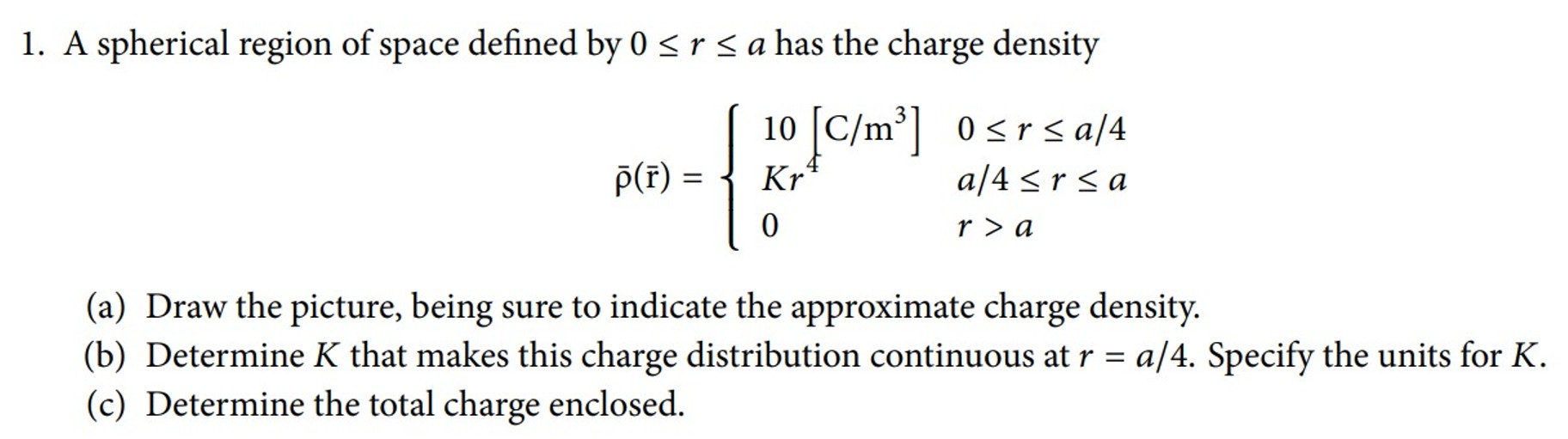 Solved A spherical region of space defined by 0≤r≤a has the | Chegg.com