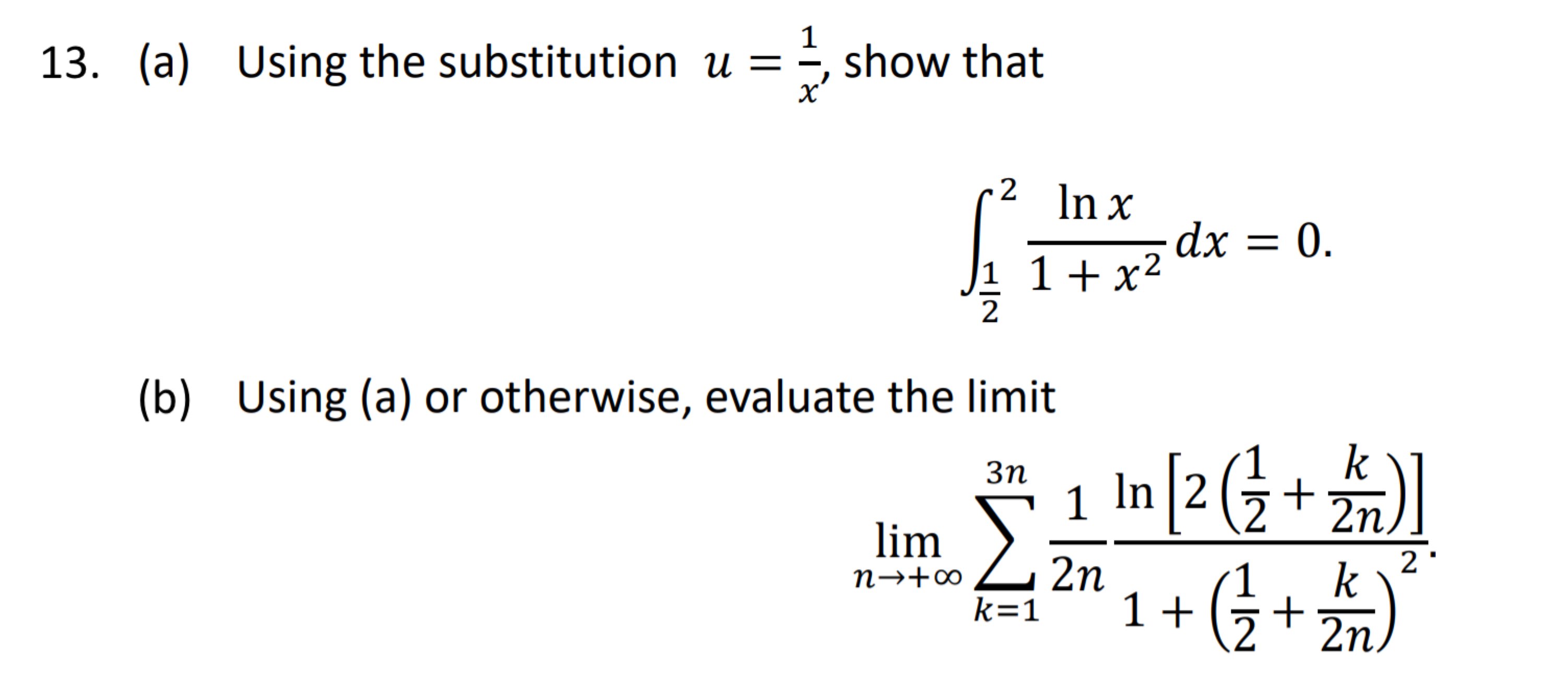 Solved (a) ﻿Using the substitution u=1x, ﻿show | Chegg.com
