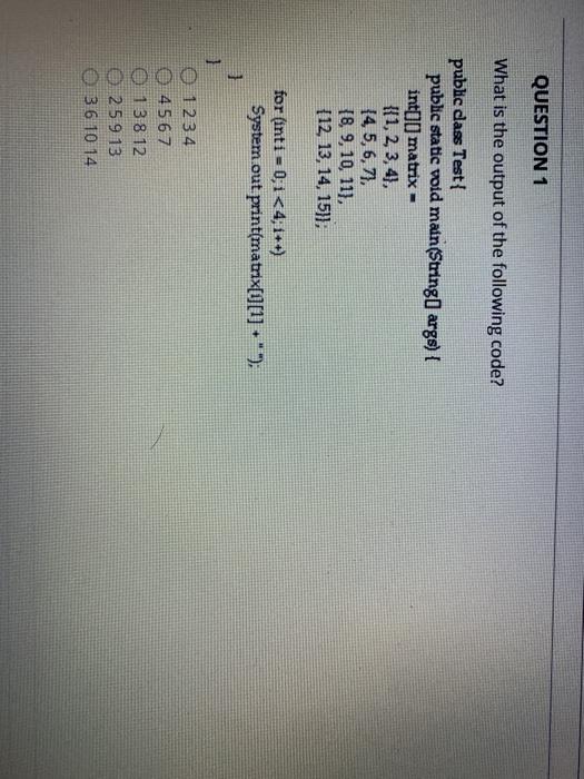 Solved QUESTION 1 What is the output of the following code? | Chegg.com