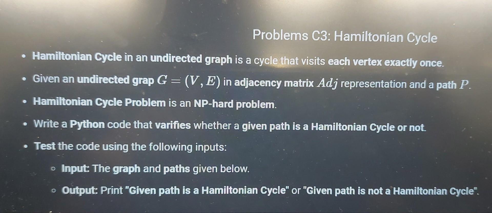 Solved Problems C3: Hamiltonian Cycle - Hamiltonian Gycle in | Chegg.com
