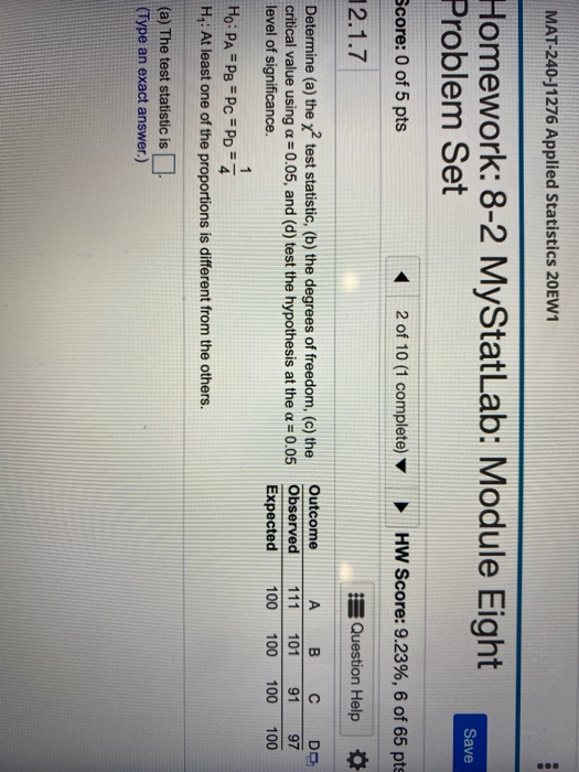 Solved MAT-240-J1276 Applied Statistics 20EW1 Homework: 8-2 | Chegg.com