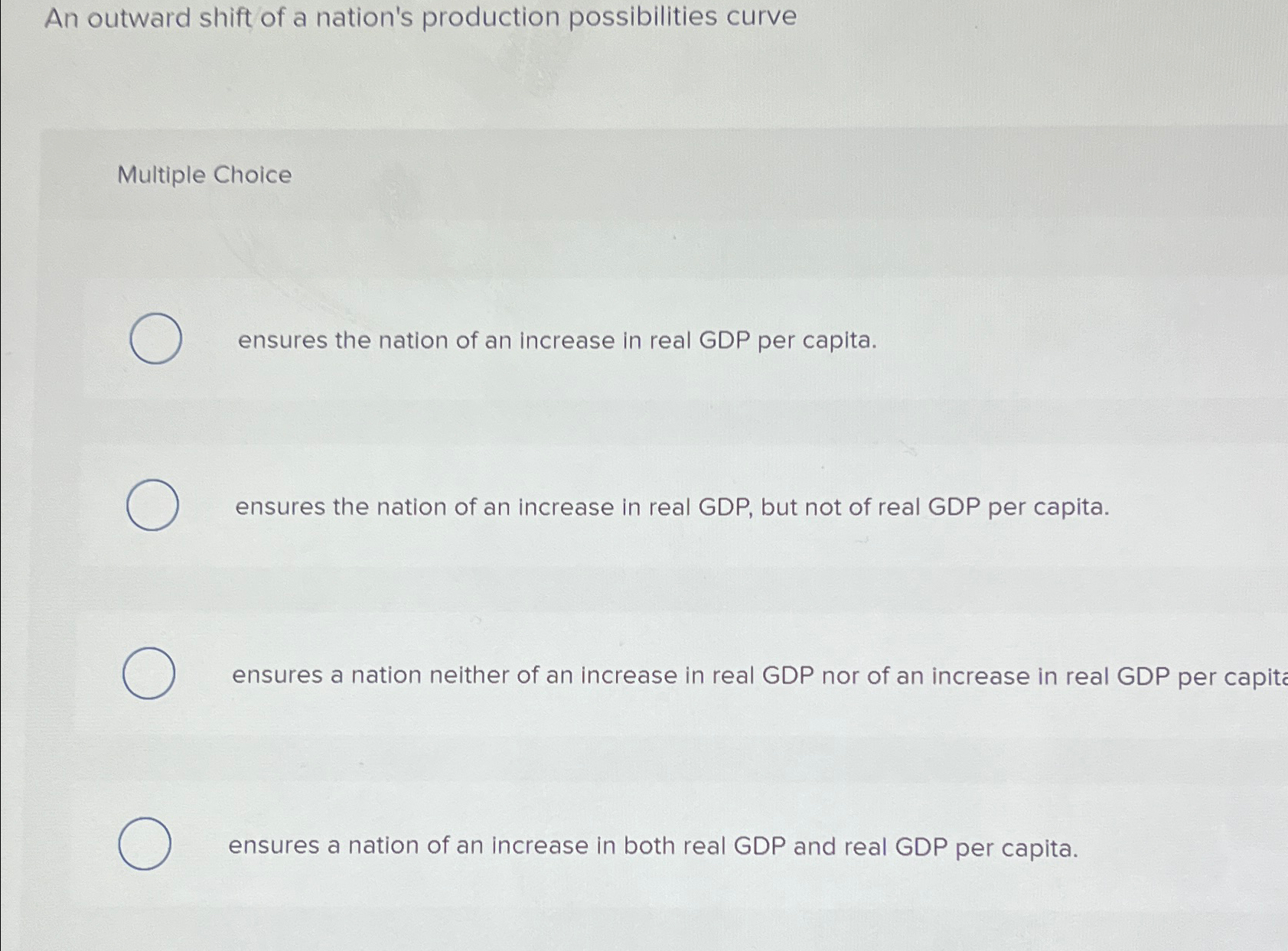 Solved An outward shift of a nation's production | Chegg.com