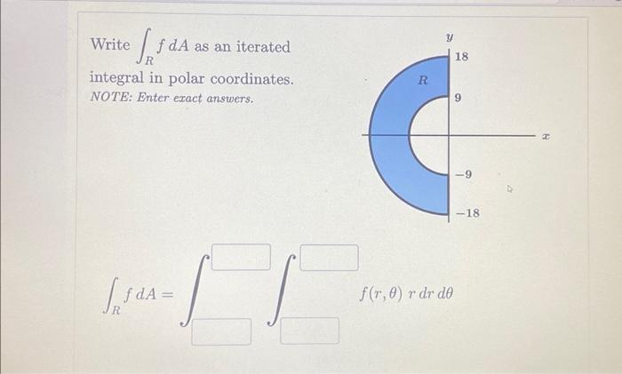Solved Write ∫RfdA as an iterated integral in polar | Chegg.com