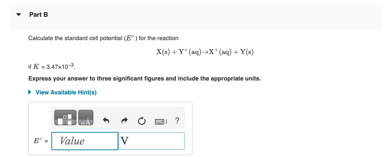 Solved Part Bcalculate The Standard Cell Potential E° ﻿for