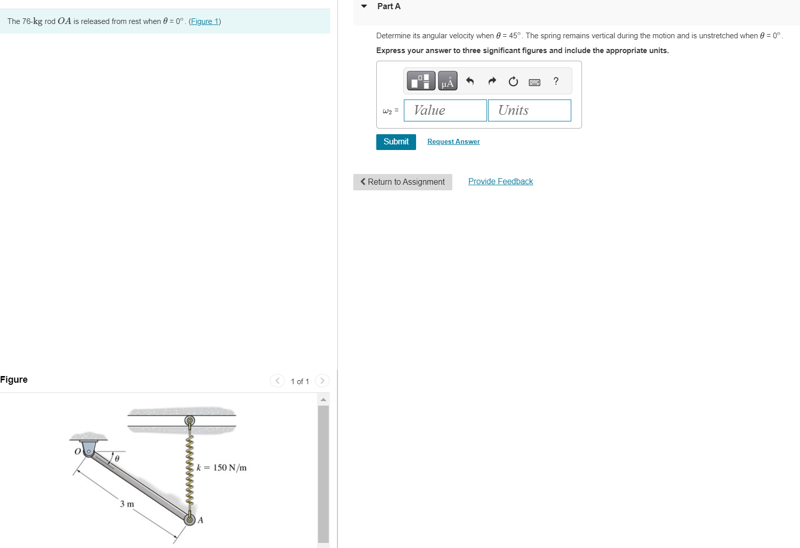Solved The 76-kg rod OA ﻿is released from rest when | Chegg.com