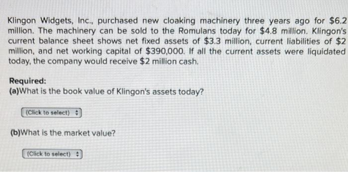 Solved Klingon Widgets, Inc., purchased new cloaking | Chegg.com