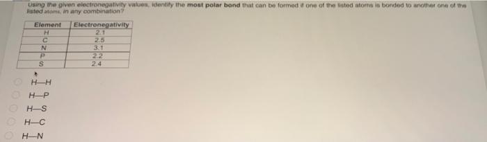 Solved is the given electronegativity values identify the | Chegg.com