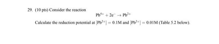 Solved Consider the reactionPb4+ + 2e− → Pb2+Calculate the | Chegg.com