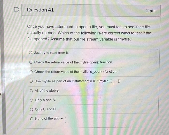 Solved Two ways to read from a file stream are to use the | Chegg.com
