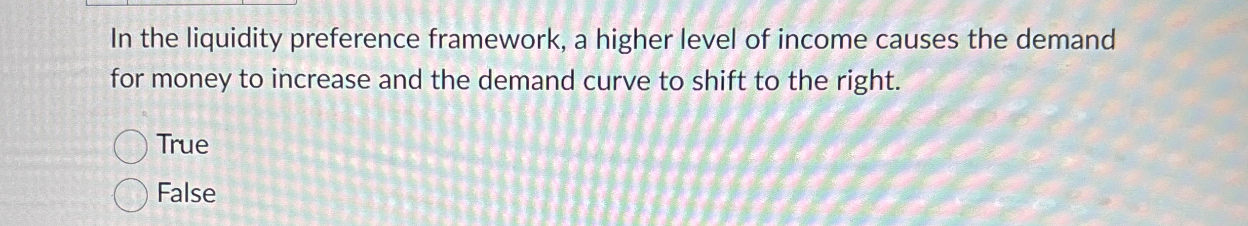 Solved In the liquidity preference framework, a higher level | Chegg.com