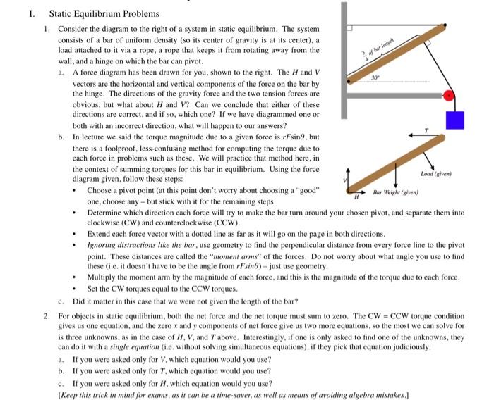Solved Static Equilibrium Problems 1. Consider the diagram | Chegg.com