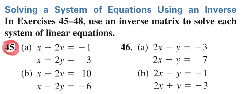 Solved Solving a System of Equations Using an InverseIn | Chegg.com