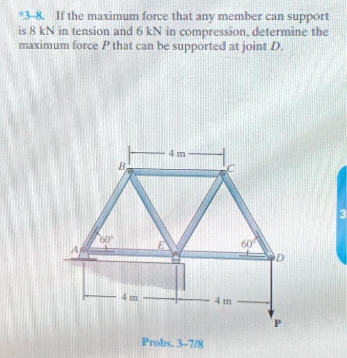 Solved 3-8. If the maximum force that any member can support | Chegg.com