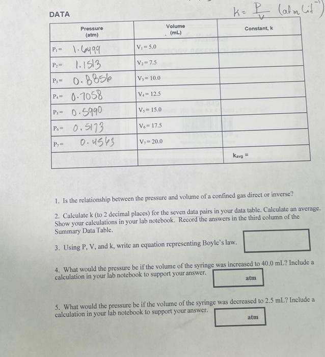 Solved 1. Is the relationship between the pressure and | Chegg.com