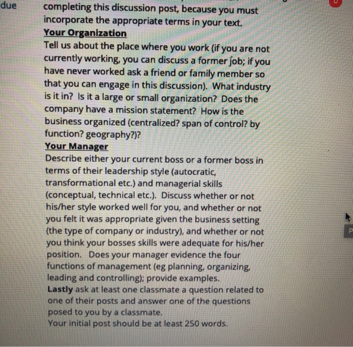 Solved due completing this discussion post, because you must | Chegg.com