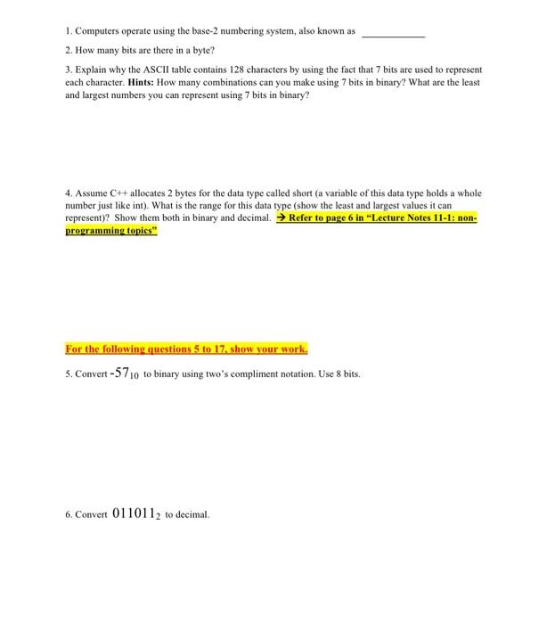 1. Computers operate using the base-2 numbering | Chegg.com
