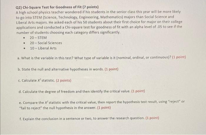 Solved Q2) Chi-Square Test for Goodness of Fit (7 points) A | Chegg.com