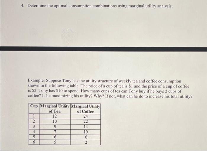 Solved 4. Determine the optimal consumption combinations | Chegg.com